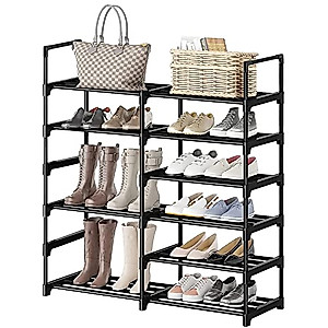 Samhe 6 Tiers Shoe Rack, 24 Pairs Shoes Boots Storage Organizer Stackable Metal Stand Shelf for Closet Entryway Hallway, Black