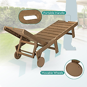 Homenjoy Chaise Lounge Chair Outdoor, HDPS Material, Outdoor Pool Lounge Chairs with 5-Position Backrest, Patio Lounge Chair with Wheels for Outside, Poolside, Beach, Backyard, Brown