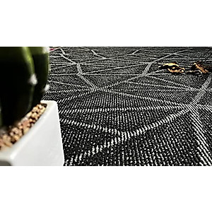 Furnish my Place Modern Indoor/Outdoor Commercial Black Rug, Modern Area Rug, Doorway Mat, Round Rug, Commercial Rug for Living Room, Entryway, Kids, Made in USA - 6' Round