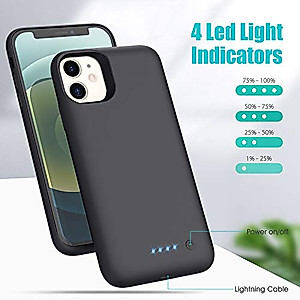 Battery Case for iPhone 12/12 Pro, （Newest 6800mAh）Battery Charging Case Protective Battery Backup Pack Portable Charging Case for iPhone 12/12 Pro Extended Phone Cover 6.1 inch Smart Case - Black