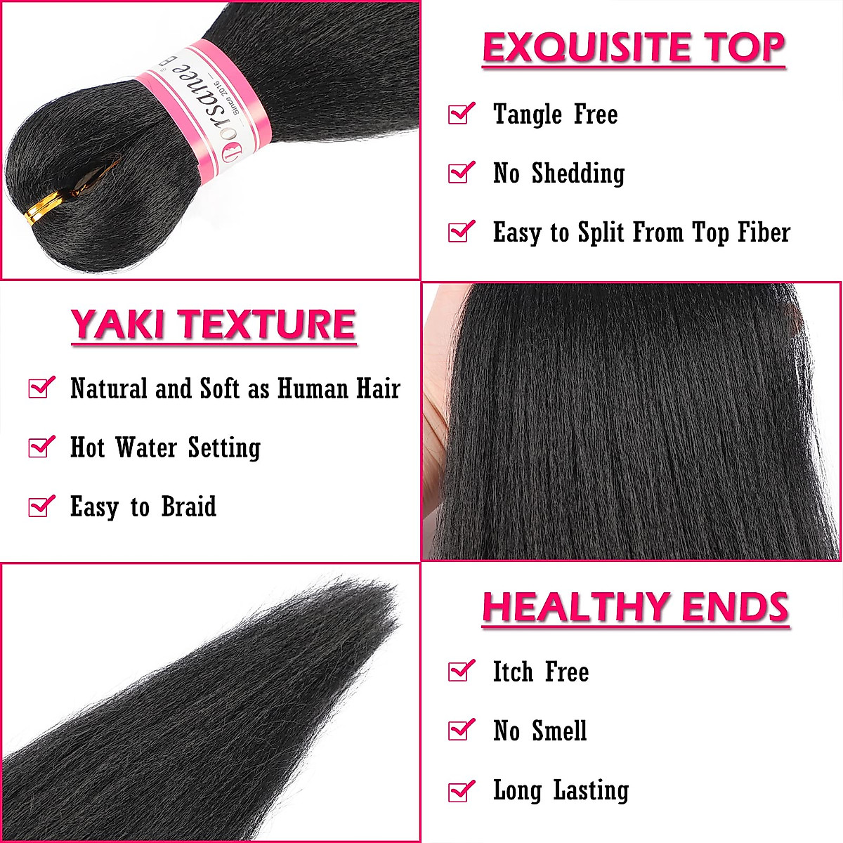 Pre-Stretched Braiding Hair Extensions Black-12 Inch 8 Packs Synthetic Braiding Hair Crochet Braids, Natural Easy Braid Crochet Hair, Hot Water Setting Professional Soft Yaki Straight Texture (#1B)