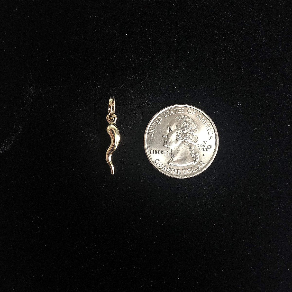 Ioka - 14K Yellow Gold Cornicello Italian Horn Charm Tiny Size Good Luck Pendant For Necklace or Chain