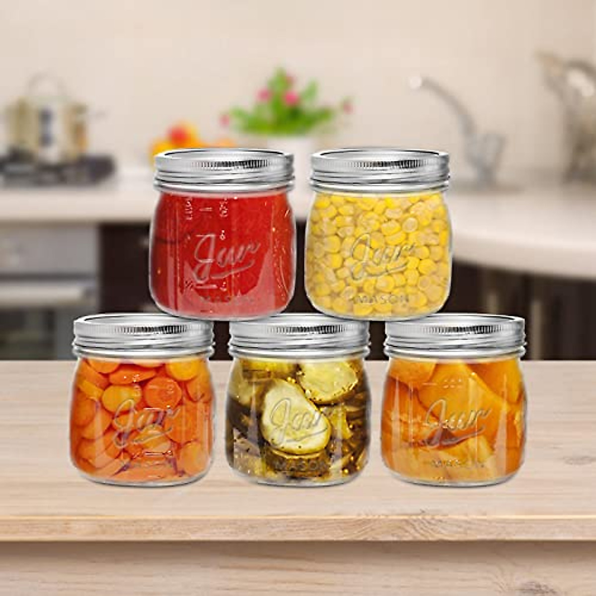 Lyellfe 12 Pack Wide Mouth Mason Jar, 16 Oz Glass Canning Jars with Airtight Lids, Food Safe Jam Jar, Mason Spice Jar for Honey, Jelly, Wedding Favors, Lead-free,Dishwasher Safe