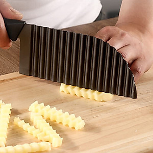 Crinkle Cutter Vegetable Stainless Steel Deeper Crinkle Slicer Sharp Blade with Hang Hole Wavy French Fries Chopper for Potato, Carrot, Etc (Black)