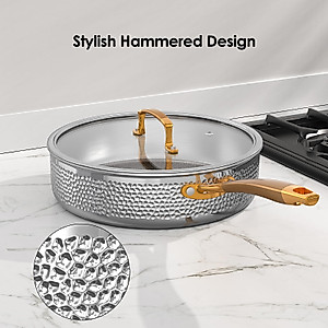 Homaz life 4.5-Quart Deep Sauté Pan with Tempered Glass Lid, Tri-Ply Stainless Steel Cookware, Induction Ready, Compatible with All Cooktops, Dishwasher Safe, Non-Toxic