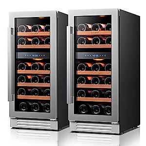Ca'Lefort 30 Inch Wine Fridge, Wine Cooler Dual Zone Side by Side Under Counter Wine Cooler Refrigerator with Touch Panel 40°F-65°F for Champagne Wine, Holds 56 Bottles (Package of two 15")