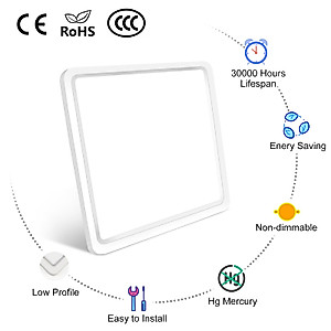 12 inch Square LED Ceiling Light, 3200LM 24W 5000K Daylight Super Bright Ceiling Lights, White Flush Mount LED Lamp, Recessed Lighting fixtures for Kitchen Bathroom Bedroom Hallway Office Garage