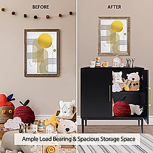 Vrullu Modern Storage Cabinet, Free Standing Buffet Cabinet, Black Sideboard and Buffet Storage, Wood Accent Cabinet for Living Room, Hallway, Entryway, Dining Room, Bedroom (1, Black)