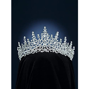 SWEETV Crystal Wedding Tiara for Women,Royal Queen Crown,Rhinestone Princess Tiara Hair Accessories for Quinceanera Pageant Prom Birthday Silver Audrey