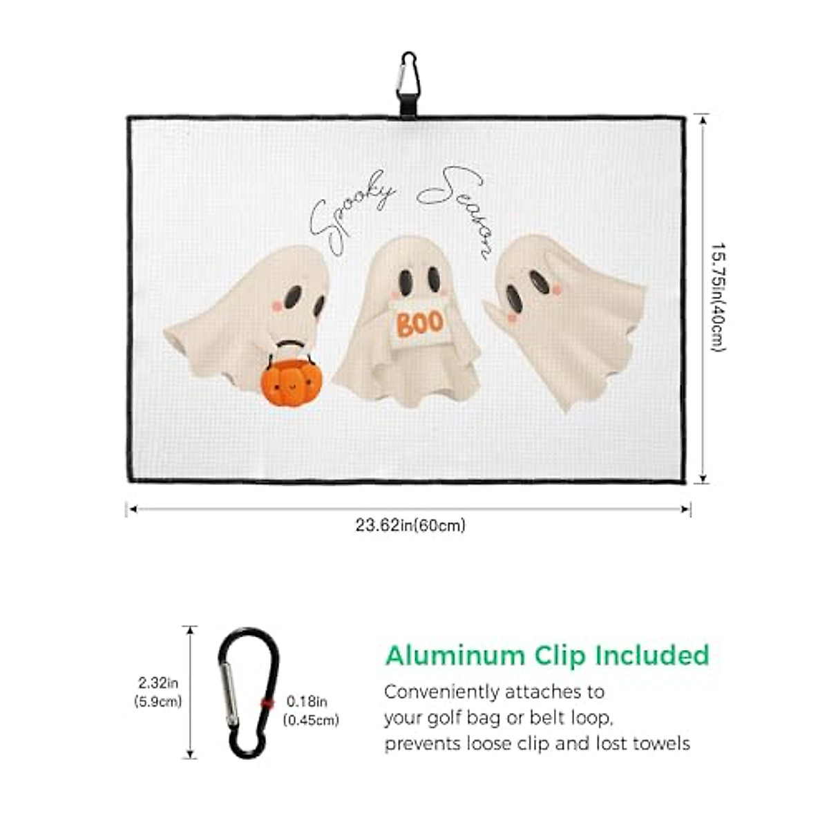 Golf Towel Halloween Cute Spooky White,Waffle Pattern Microfiber Club Cleaner Golf Towels with Carabiner Clip for Women Men Dad,Watercolor Beige Ghost Golf Towel for Golf Bags Accessories,24x16in