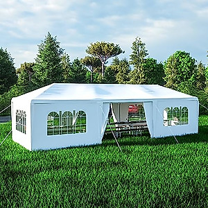 KELRIA 10'x30' Outdoor Canopy Tent, Outdoor Party Tent Wedding Birthday Tents with 8 Removable Sidewalls, Gazebo w/Transparent Windows Outside Gazebo Event Tent for Garden Patio and Backyard, White