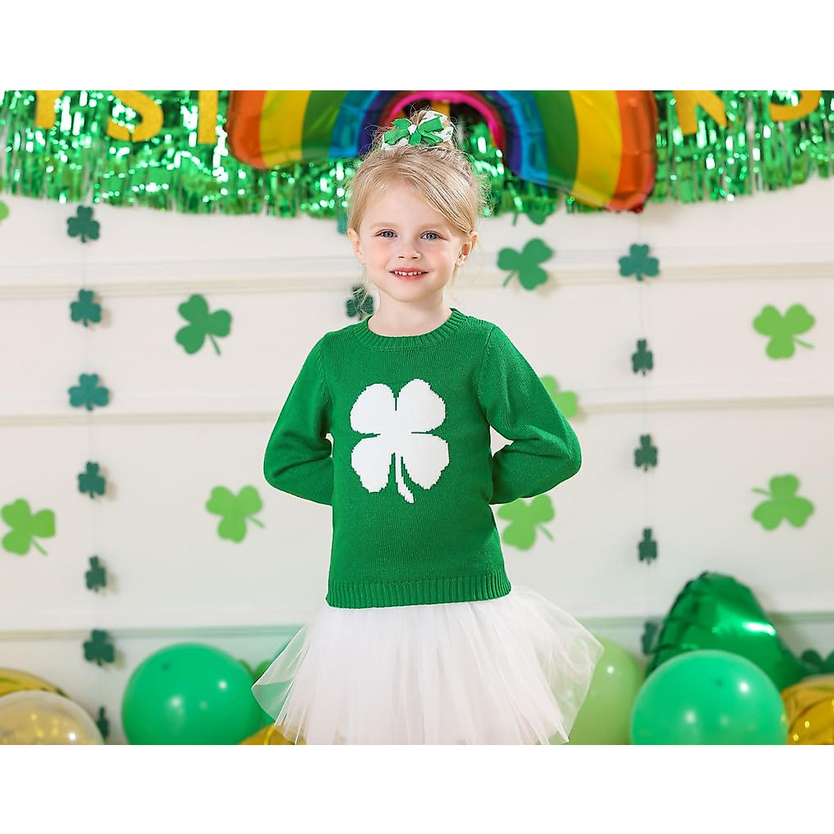 St Patricks Toddler Clover Shamrock Knitted Pullover Irish Sweater Party Lucky Sweatshirt Green 2 Years