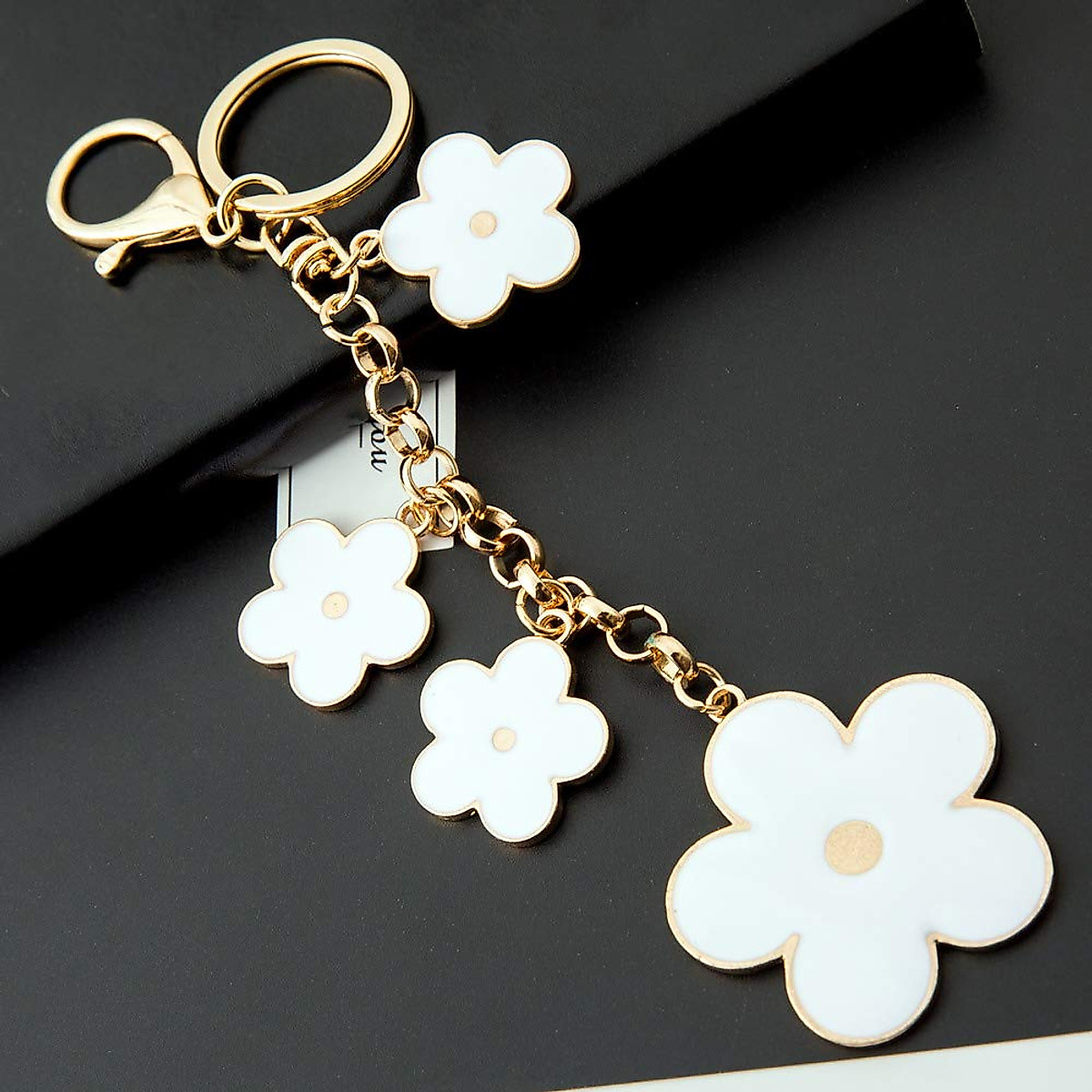 Giftale Women's Flower Bag Charms White Enameled Keychain Purse Accessories,#526-1D