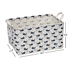 Sea Team 16.5" x 11.8" x 9.8" Square Natural Linen & Cotton Fabric Storage Bins Shelves Storage Baskets Organizers for Nursery & Kid's Room (Whale)