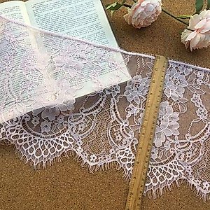 6 Yards 10 Inch Wide Flower Eyelashes Lace Fabric-Thin Lace Fabric-Embroidered Lace Fabric by the Yard-Lace Fabric for Dresses-Eyelash Lace Trim for Sewing Craft Decoration Wedding Curtain Table Cloth