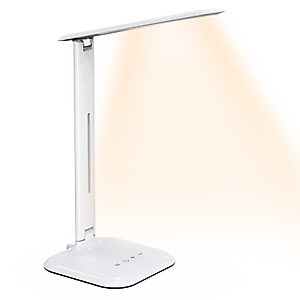 RensanR LED Desk Lamp, Desk Light with USB Charging Port, 3 Color Modes, 5 Brightness Level, Dimmable Table Lamp Reading Lamp, Sensitive Control,Eye-Caring Office Lamp