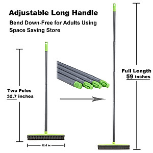 Push Broom Long Handle Rubber Bristles Sweeper Squeegee Edge 59 inches Non Scratch Bristle Broom and Push Broom Stiff Indoor Outdoor Rough Surface Floor Scrub Brush 17.7 inches Wide 61.8 inches