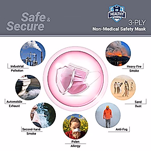 Healthy Shield 50pcs Disposable 3-Ply Safety Face Mask, Comfortable Ear Loop and Breathable, Non-Woven, Mouth Covers, Nose Clip, perfect for Adult, Men, Women, Home, Office, Indoor, Outdoor. - Pink