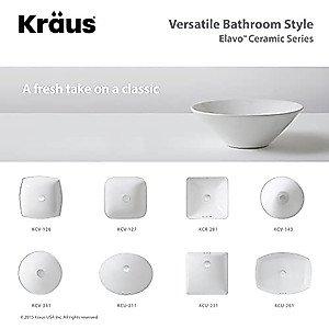 Kraus KCV-341-BN Modern Elavo Ceramic Small Round Vessel Bathroom Sink with Pop Up Drain, Brushed Nickel/White