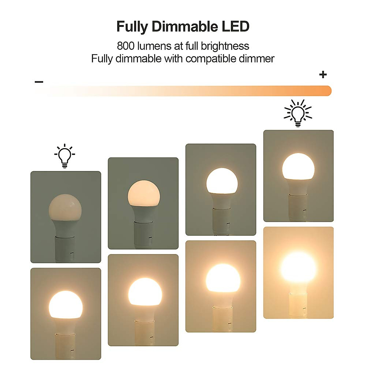 DEWENWILS 8-Pack Dimmable LED A19 Light Bulb, Soft White Light with Warm Glow, 800 Lumen, 2700K, 10W (60 Watt Equivalent), E26 Medium Screw Base, UL Listed