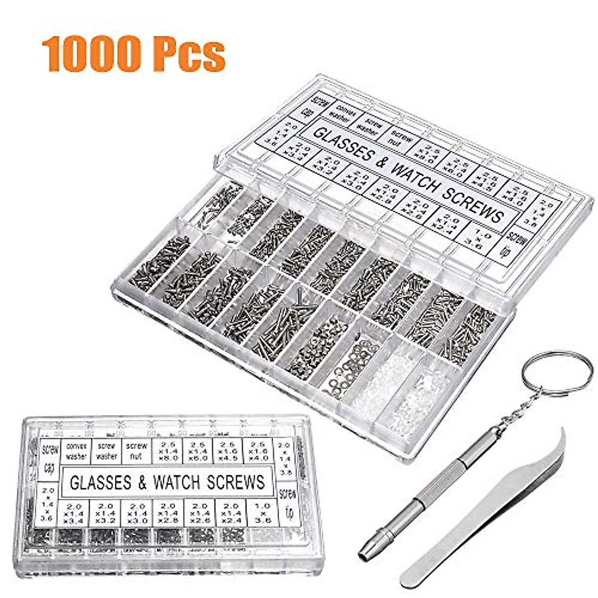 Eyeglasses Repair Kit, 1000PCS Eyeglass Screws and 6 Pcs Screwdrivers Tweezer for Eyeglasses, Sunglasses, Watch Clock Spectacle Repair