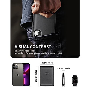 Stouchi AirTag Passport Holder, Passport Holder with Airtag Slot, Passport Wallet Cover for Men, Family Leather Passport Protector Case, Anti-Lost Travel Essentials, Grey