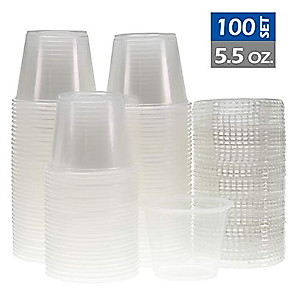 Freshware Plastic Portion Cups with Lids [5.5 Ounce, 100 Sets] Souffle Cups, Jello Shot Cups, Condiment Sauce Containers For Sampling, Sauce, Snack or Dressing