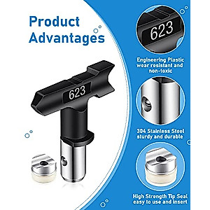 Spray Nozzle Spray tip Reversible Spray Tips Airless Paint Sprayer Nozzle Tips Airless Paint Spray Machine Parts for Homes Buildings Garden Decks Fences (5 Pieces - 211, 313, 415, 517, 623)