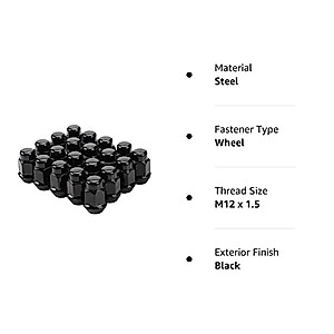 20PCS 1.4 inch 12x1.5 Closed End Bulge Acorn Black Lug Nuts - Cone Seat - 19mm Hex Wheel Lug Nut for Accord Civic Element HR-V Escape Sierra