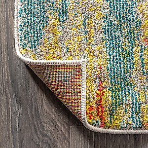 JONATHAN Y CTP106B-4 Contemporary POP Modern Abstract Vintage Waterfall Blue/Cream/Yellow 4 ft. x 6 ft. Area-Rug, Bohemian,Easy-Cleaning,ForBedroom,Kitchen,LivingRoom, Non Shedding