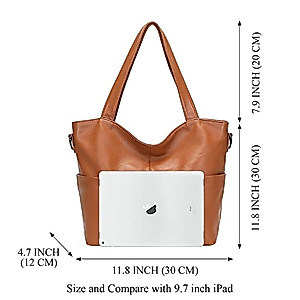 CHERISH KISS Leather Purses and Handbags for Women Shoulder Bags Tote Purse(K35 Brown-1)