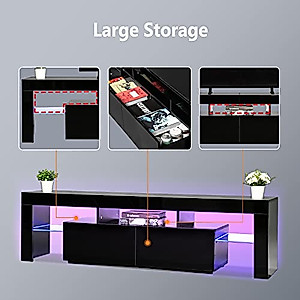 Bonnlo LED TV Stand Modern TV Stand with LED Lights for 60/65/70 Inch TV, TV Cabinet Media Storage Console Table with Drawer and Shelves for Living Room Bedroom Furniture