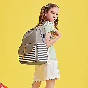 Sunborls Backpack for Teen Girls Lightweight High-capacity Middle Student Bookbag Women Backpack With Lunch bag Pencil Bags Student Bookbags 3Pcs (Grey)