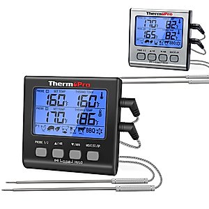 ThermoPro TP-17 Dual Probe Digital Cooking Meat Thermometer Large LCD Backlight Food Grill Thermometer Silver and Black