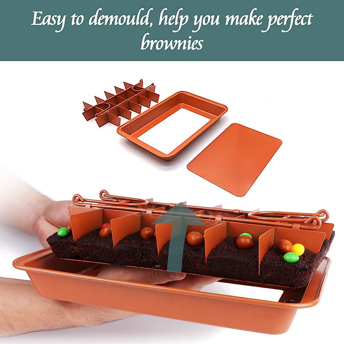 Brownie Pan with Dividers Baking Tray All Edges-Only - Bite Size Baking Steel Corner Brownies Pan with Cutter, Makes 18 Pre-cut Brownies Perfect All at Once