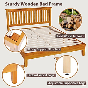 Solid Wood Bed Frame with Headboard, Bed Frame Wooden Platform Mattress Foundation Bed Frames with Storage, Wooden Slats Support, No Box Spring Needed, Under Bed Storage, Easy Assembly, Natural