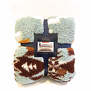 Pendleton Sherpa Fleece Reversible Blanket - Queen Size - Home Collection Avra Valley Teal - Super Soft Blanket 98" by 92"
