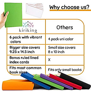 Stretchable Book Covers for Hardcover Books up to 9 x 11 Inches, Ruled Lined Index Card Included, Easy to Put on Stretch Fabric Covers Dustproof Waterproof Windproof,6 Pack