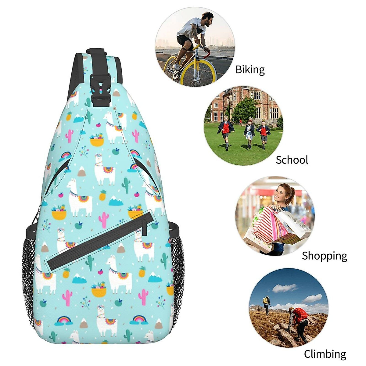 Llama Sling Bag Chest Bag Daypack Crossbody Sling Backpack for Travel Sports Running Hiking