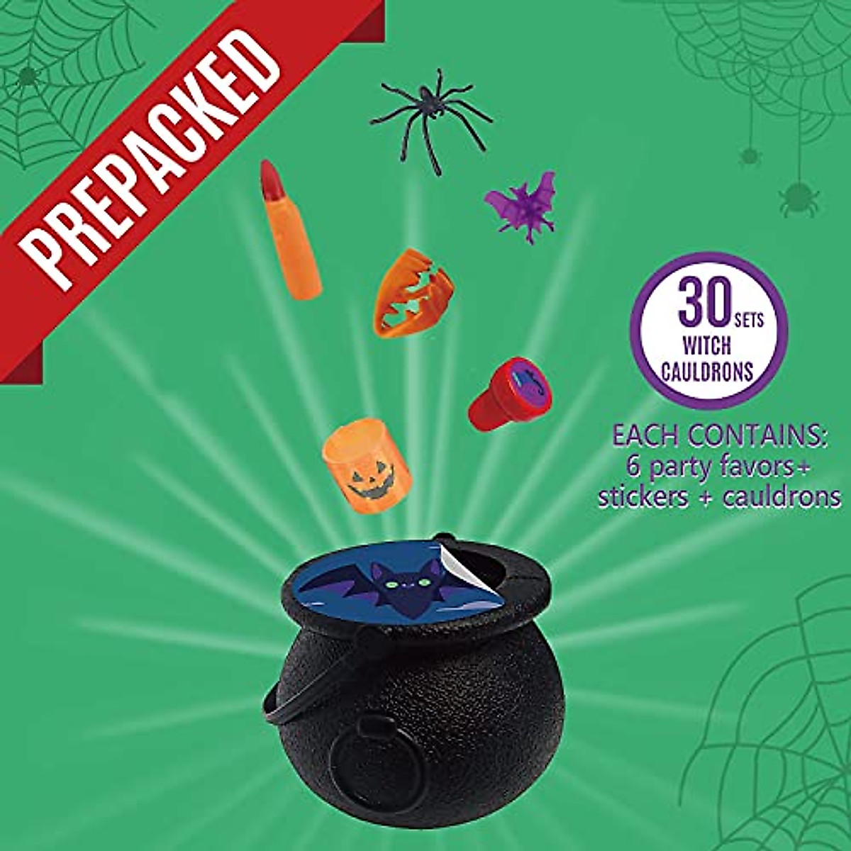 ATFUNSHOP 240 PCS Halloween Party Favors 30 Pack Prefilled Small Plastic Witch Cauldron Halloween Toys in Bulk Halloween Prizes Gifts Miniatures for Kids Trick or Treat