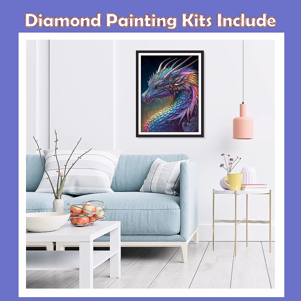 KYOQFVN Diamond Painting Kits for Adults, 5D Colourful Dragon Diamond Art Kits Full Drill Coloured Diamond Painting Dragon Kit for Kids Beginners, DIY Crystal Gem Art for Home Wall Decor 30x40cm