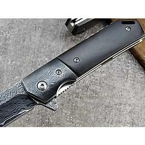 Sitivien ST234 Damascus Steel Folding Knife,Handmade VG10 Core Blade and Ebony Wood Liner Lock Handle,EDC Tool Knife for Men Outdoor Camping Damascus knife EDC Hunting Folding Knife … …