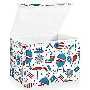 Fourth July Party Storage Bins with Lids Collapsible Storage Box Basket with Lid Closet Organizer Containers Storage Boxes for Organizing for Laundry Room School Office Cars