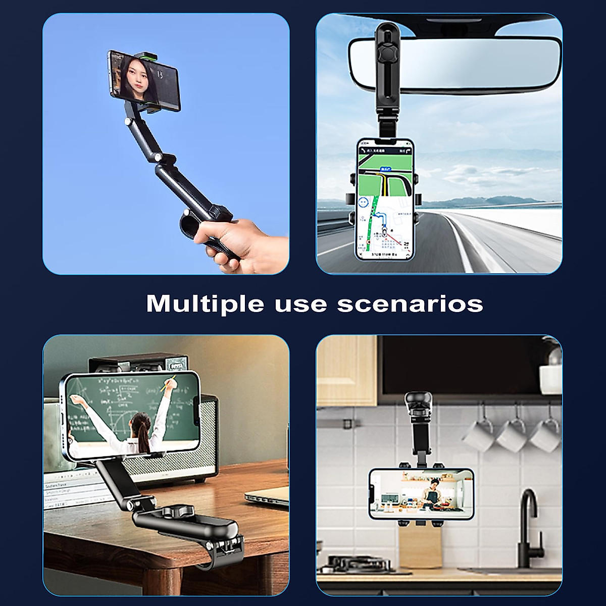 qumHmup Car Phone Holder Mount,360°Rotatable Retractable Car Phone Holder,Multifunctional Adjustable Mount Cell Phone Holder for Car,Universal Phone Holder for Mobile Phones