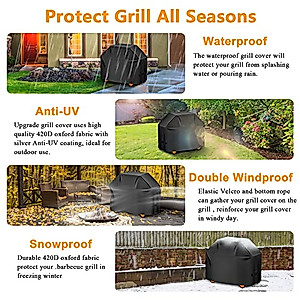 Aoretic Grill Cover, 44inch BBQ Gas Grill Cover for Outdoor Grill, Charbroil Grill Cover Barbecue Waterproof, Anti-UV with Hook-and-Loop and Hem Rope for Weber Char-Broil Monument, Dyna-glo Nexgrill