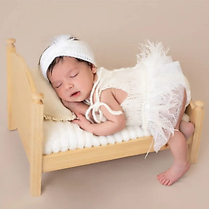 4 Pcs Newborn Photography Props Outfit Baby Girl Vintage Cute Lace Rompers with Ribbon Bow Headband Set Baby Photo Props Bodysuit Outfit