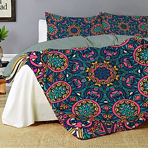 Thuswarm Abstract Boho Festive Mandala 3-Piece Bedding Set 104"x90" King Size 1 Quilt Cover + 2 Pillow Cases with Invisible Zipper Ultra Soft Microfiber Comforter Cover Sets for Home