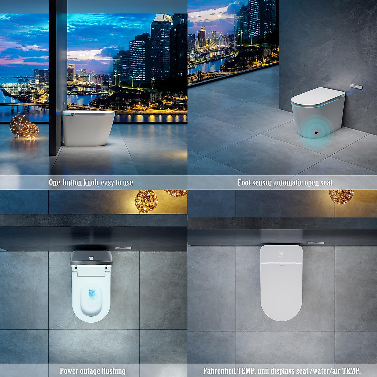 BONSAM Smart Toilet with Auto Open/Close Lid, Modern Tankless Toilet with Bidet Built In, One Piece Toilet with Auto Deodorization, Foot Sensor Operation, Remote Control