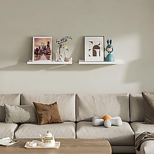 BONTEC Floating Shelves Set of 2, Wood Wall Mounted Shelves with Lip, 16 inch Bathroom Shelves for Bathroom, Bedroom, Living Room and Kitchen Wall Organizer up to 22lbs, White