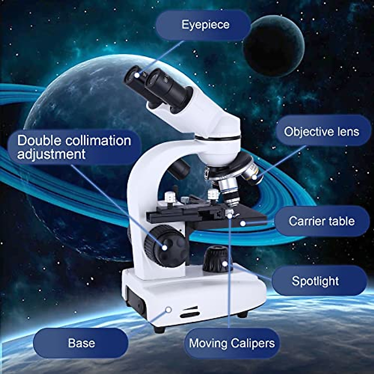 Woehrsh Microscope for Adults, 40X-2000X, Double-Layered Mechanical Load Table and LED Lighting Microscope for Adults, lab for Students and Adults Microscope